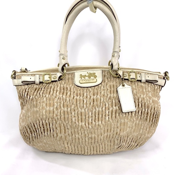 Coach | Bags | Coach Madison Sophia 8885 Tan Cream Signature Gathered ...